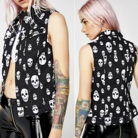Tripp nyc | Jackets & Coats | Tripp Nyc Toxic Skull Jean Jacket Vest ...